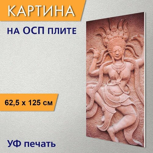 Вертикальная картина на ОСП "Барельеф, азия, искусство" 62x125 см. для интерьериа