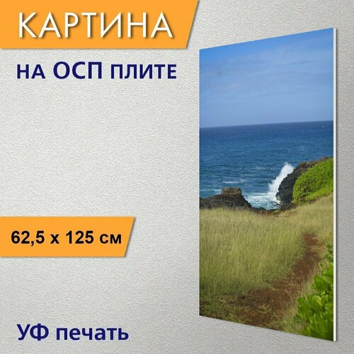 Вертикальная картина на ОСП "Дорожка, берег, океан" 62x125 см. для интерьериа