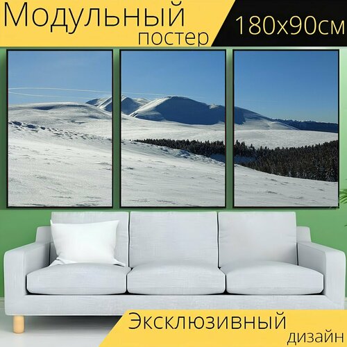 Модульный постер "Овернь, зима, снег" 180 x 90 см. для интерьера