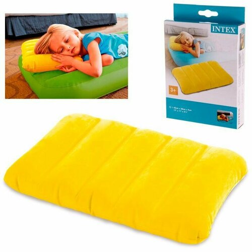 INTEX Подушка кемпинг "Kidz" дорожная надувная, подушка для отдыха детская флокированная, 43х28х9см, от 3 лет, 68676