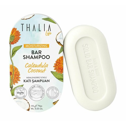 Твердый увлажняющий шампунь для волос / Thalia Natural Beauty Moisturizing Bar Shampoo Calendula & Coconut