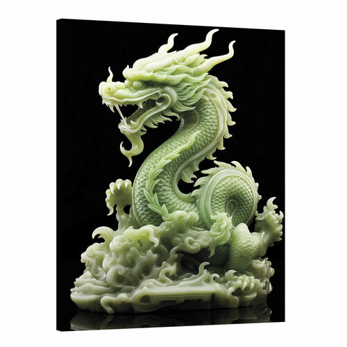 Интерьерная картина 50х70 "Зеленый дракон: сокровища змеиного логова"