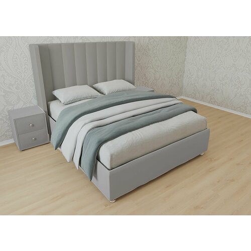 Односпальная кровать Женева 80x200 с подъемным механизмом и с коробом для белья велюр серый без ножек