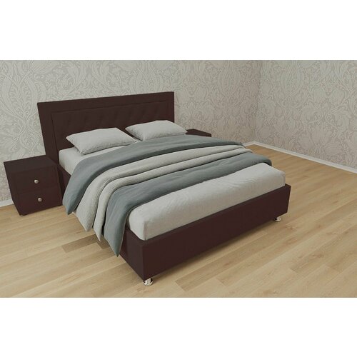 Двуспальная кровать Алания 160x200 основание металлическое с ламелями велюр коричневый ножки 13 см хром