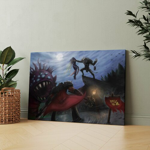 Картина на холсте "Картина демона, атакующего демона" 50x70 см. Интерьерная, на стену.