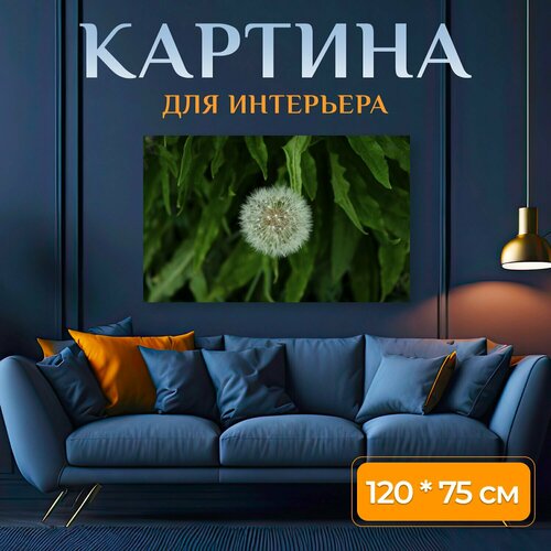 Картина на холсте "Одуванчик, трава, весна" на подрамнике 120х75 см. для интерьера