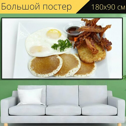 Большой постер "Американский завтрак, меню завтрака, яйца" 180 x 90 см. для интерьера