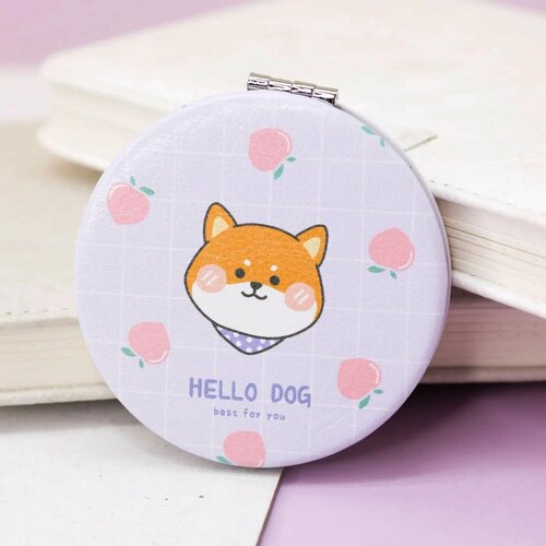 Зеркало карманное iLikeGift Hello dog Corgi peach purple с увеличением