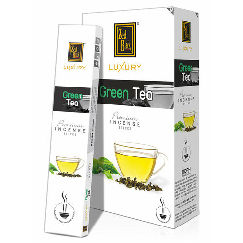 Luxury GREEN TEA Premium Incense Sticks, Zed Black (Лакшери зеленый ЧАЙ премиум благовония палочки, Зед Блэк), уп. 15 г.