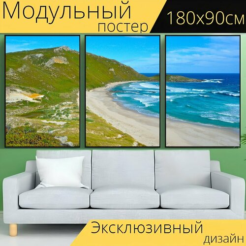 Модульный постер "Новая зеландия, море, вода" 180 x 90 см. для интерьера