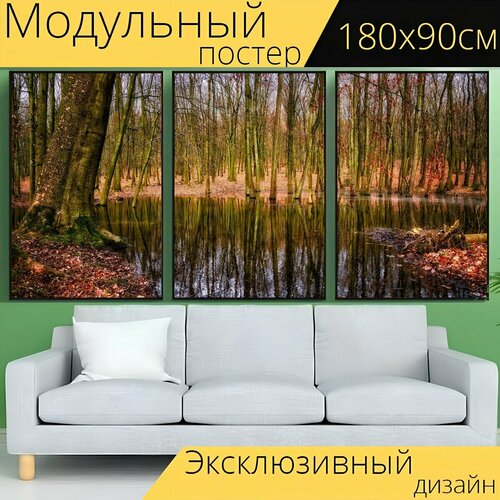 Модульный постер "Лес, деревья, болото" 180 x 90 см. для интерьера