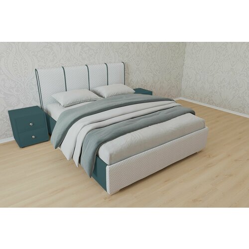 Двуспальная кровать Европа 180x200 с подъемным механизмом и с коробом для белья велюр бирюзовый ножки 13 см хром