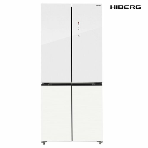 Отдельностоящий холодильник с возможностью встраивания HIBERG RFQ-600DX NFGW Inverter Cross Door "Белое мерцающее стекло" 192*84