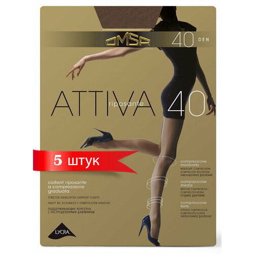 Колготки Omsa Attiva, 40 den, 5 шт., размер 4, черный