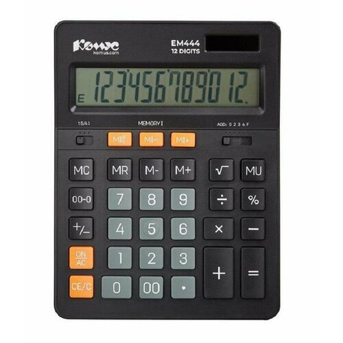 Калькулятор настольный полноразм. Комус EM444, 12-р, дв. пит,204x155мм, черн