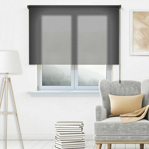 Рулонная штора "Toledo" Ткань коллекции Скрин/Чёрный 96х230 см. Чёрная фурнитура