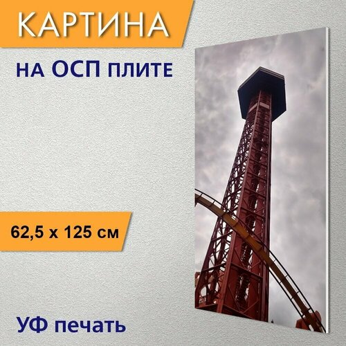 Вертикальная картина на ОСП "Небо, стали, промышленность" 62x125 см. для интерьериа