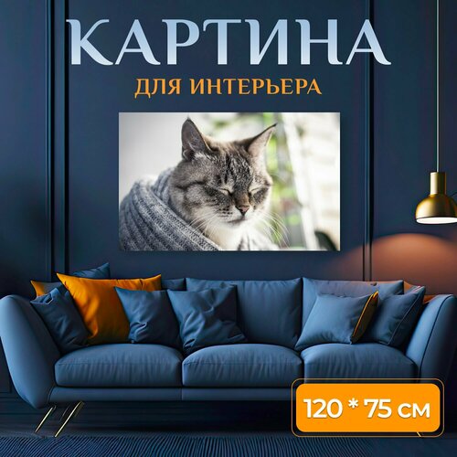 Картина на холсте "Кошка, кот, коты" на подрамнике 120х75 см. для интерьера