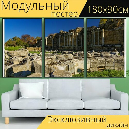 Модульный постер "Древний, руины, храм" 180 x 90 см. для интерьера