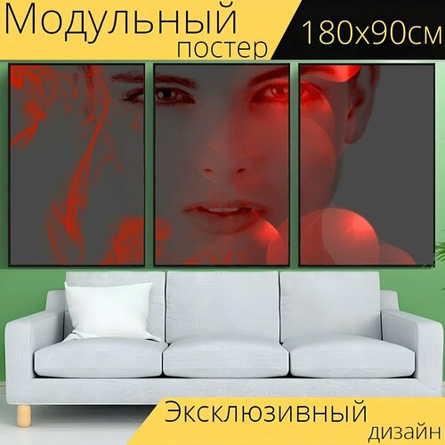 Модульный постер "Женщина, лицо, девочка" 180 x 90 см. для интерьера