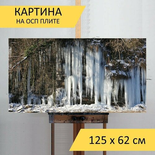 Картина на ОСП 125х62 см. "Сосулька, зима, холодный" горизонтальная, для интерьера, с креплениями