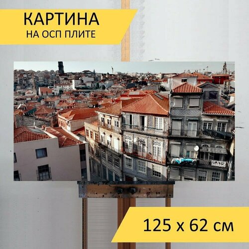 Картина на ОСП 125х62 см. "Порту, город, исторический центр" горизонтальная, для интерьера, с креплениями