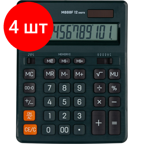 Комплект 4 штук, Калькулятор настольный полноразм. Deli EM888F, 12-р, дв. пит,202x159мм, т-зел