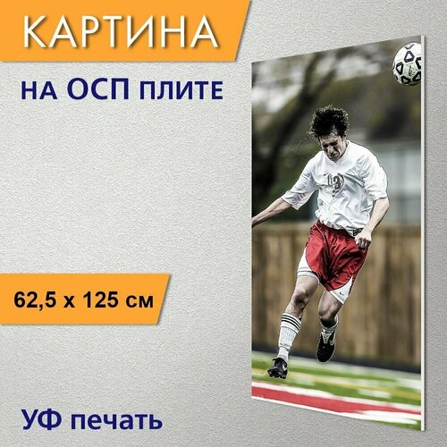 Вертикальная картина на ОСП "Футбольный, игрок, игра" 62x125 см. для интерьериа