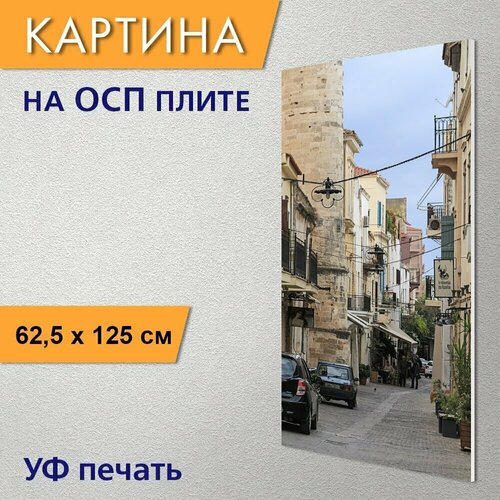 Вертикальная картина на ОСП "Крит, греция, улица" 62x125 см. для интерьериа