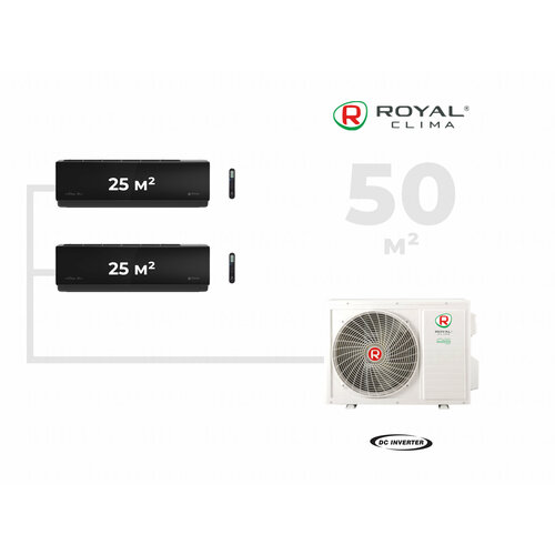 Инверторная мульти сплит-система Royal Clima Multi Gamma Attica Nero на 2 комнаты (25 м2 + 25 м2) 2TFM-17HN/OUT + 2*RCI-ANF09HN, комплект, черный