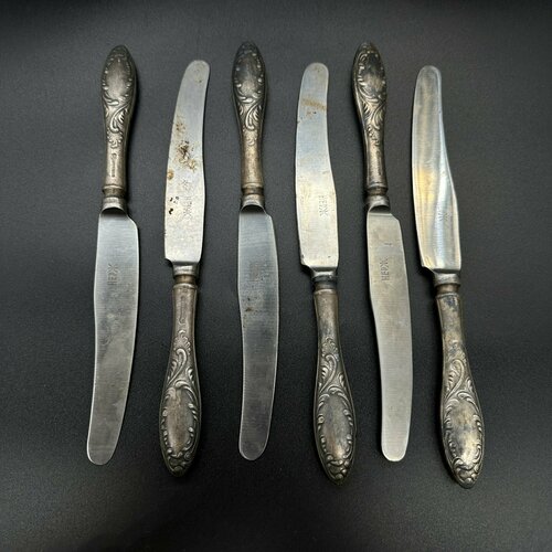 Набор из шести десертных ножей "Пламя", мНЦ (медь-никель-цинк), нержавеющая сталь