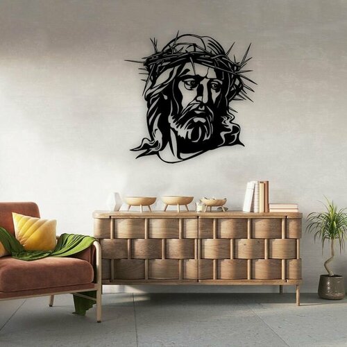 Декоративное панно деревянное, Лицо Иисуса Христа (черный цвет)