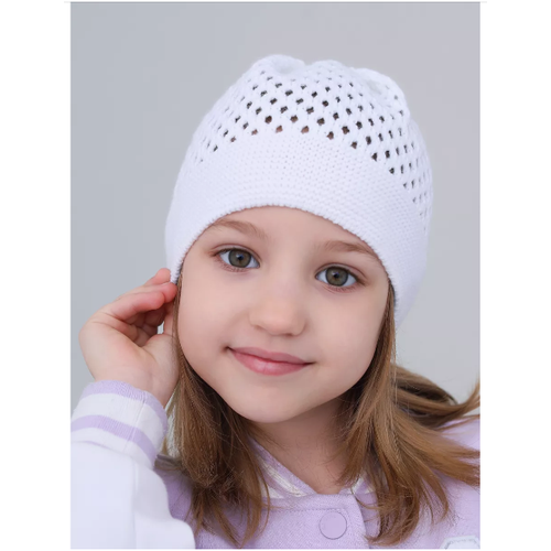 Шапка MI ROPA Детская вязаная шапка-сетка "Паутинка", размер 5-8 лет, белый