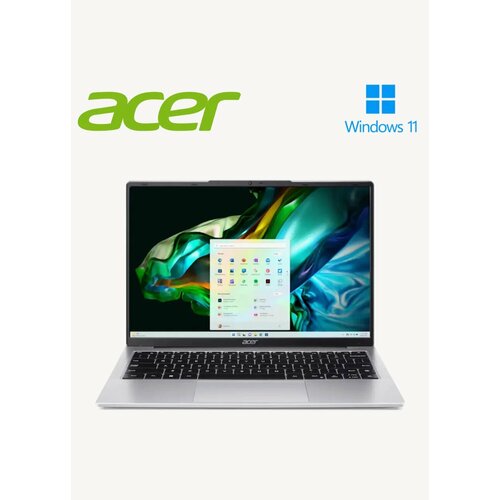 14" Ноутбук Acer Aspire Lite 14, Intel Processor N100 (2.1 ГГц), RAM 8 ГБ DDR5, SSD 512 ГБ, Intel UHD Graphics, Windows 11, Silver, Русская раскладка