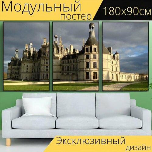 Модульный постер "Франция, замок, дворец" 180 x 90 см. для интерьера