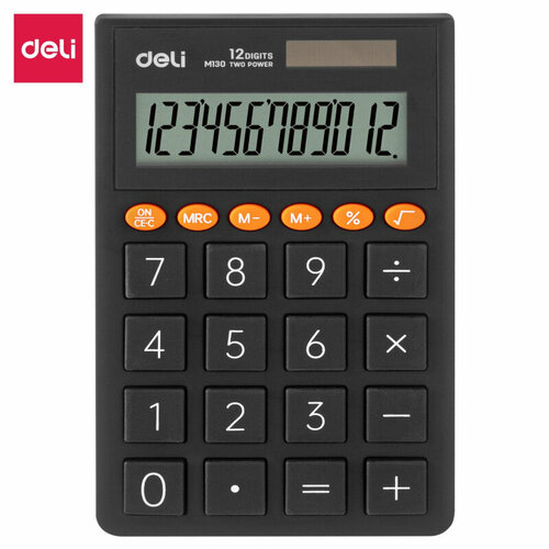 Калькулятор карманный Deli EM130, 12-р, дв. пит,70.2x8.5x112.2 мм, темн-сер