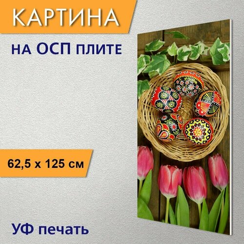 Вертикальная картина на ОСП "Лужицкие пасхальные яйца, сорбский пасхальное яйцо, весна" 62x125 см. для интерьериа