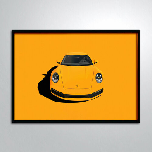 Постер в раме/Интерьер/Авто/Porsche 911 Turbo Порше Желтый минимализм