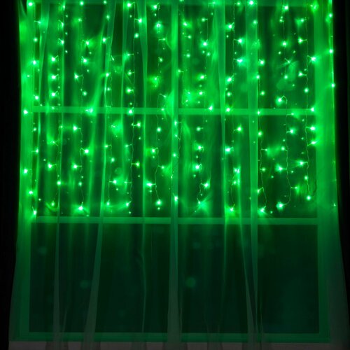 Гирлянда «Занавес» 1.5 × 1 м, IP20, прозрачная нить, 180 LED, свечение зелёное, 8 режимов, 220 В