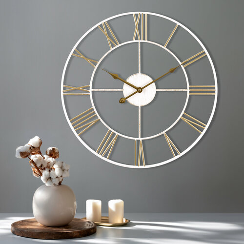 Часы настенные Loft, диаметр 46см, белый с золотым корпусом, открытая стрелка