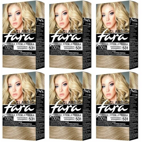 Fara Classic Стойкая крем-краска для волос, тон 531 Платиновая блондинка, 6 шт