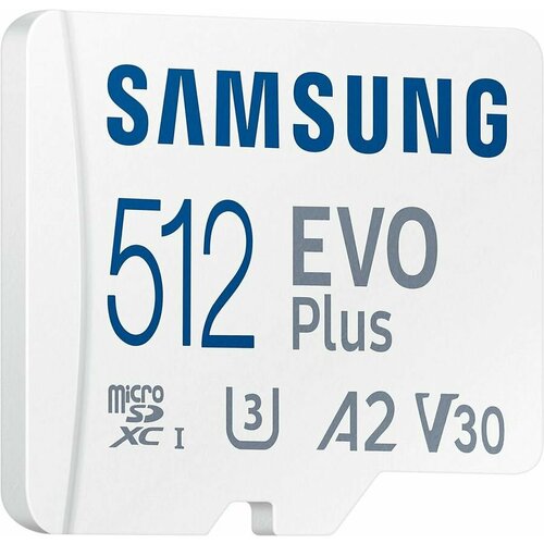 Карта памяти microSDXC UHS-I U3 Samsung EVO PLUS 512 ГБ, 130 МБ/с, Class 10, MB-MC512KA, 1 шт, переходник SD