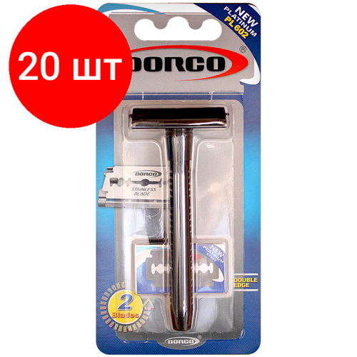 Комплект 20 упаковок, Бритва Dorco PL602 классическая Т-образная уп./2 смен. лезвия