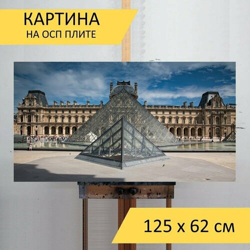 Картина на ОСП 125х62 см. "Париж, лувр, пирамида" горизонтальная, для интерьера, с креплениями