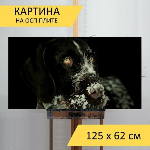 Картина на ОСП 125х62 см. "Собака, животное, волосы из немецкой проволоки" горизонтальная, для интерьера, с креплениями