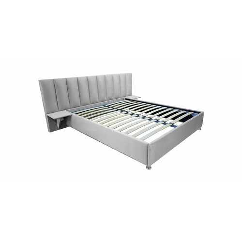 Односпальная кровать Сидней 90x200 с подъемным механизмом и с коробом для белья велюр серый без ножек
