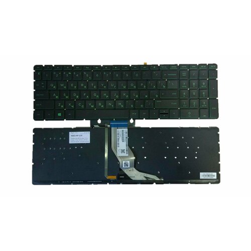 Клавиатура для ноутбука HP Pavilion 15-bs, 15-bw, 17-bs, 250 G6, 255 G6, 258 G6 черная, кнопки зеленые, с подсветкой