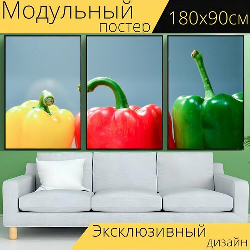 Модульный постер "Перец, овощи, еда" 180 x 90 см. для интерьера