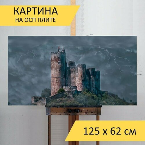 Картина на ОСП 125х62 см. "Бурный, замок, франция" горизонтальная, для интерьера, с креплениями