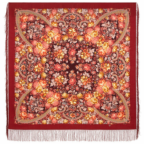 Платок Павловопосадская платочная мануфактура,125х125 см, красный, бордовый